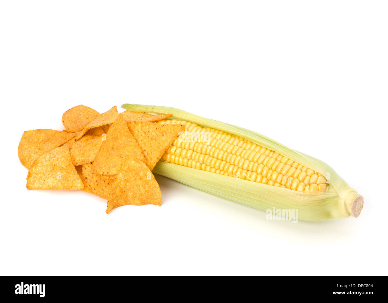 Corn cob and corn chips isolated on white background Stock Photo - Alamy