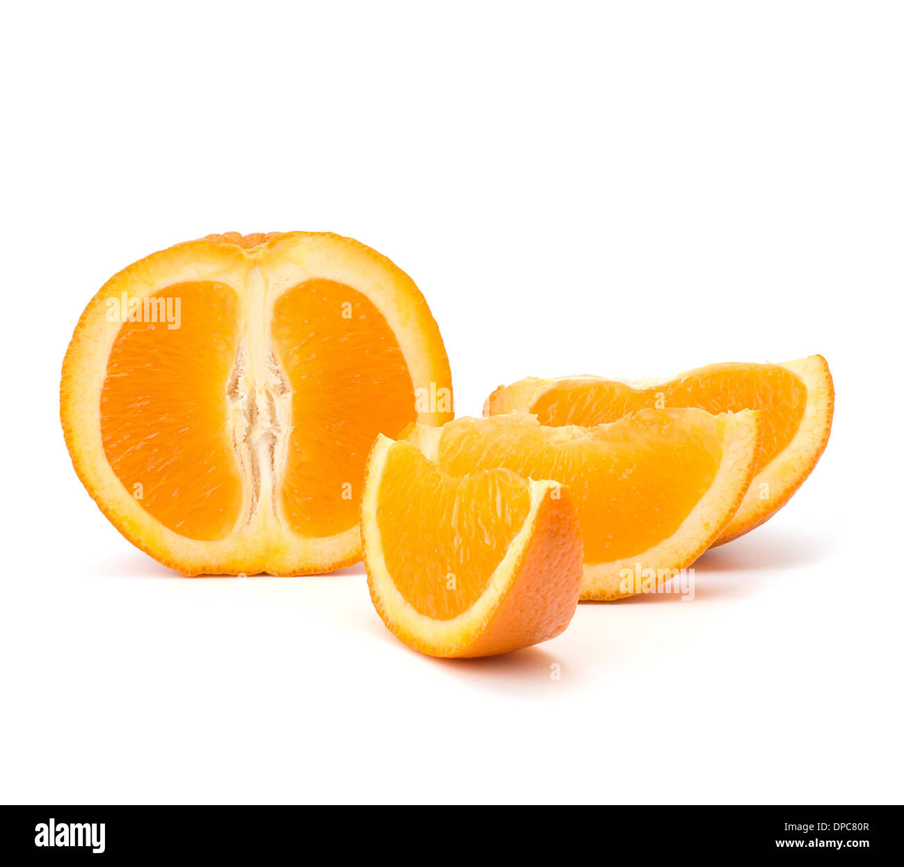 Sliced orange fruit segments isolated on white background Stock Photo ...