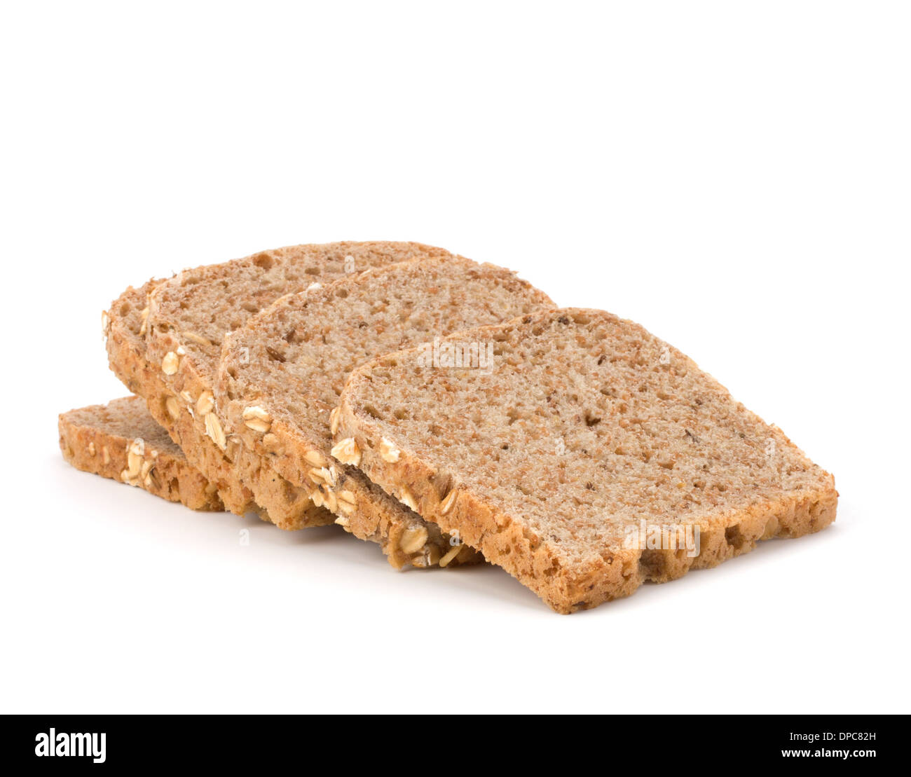 Healthy bran bread slices with rolled oats isolated on white background ...