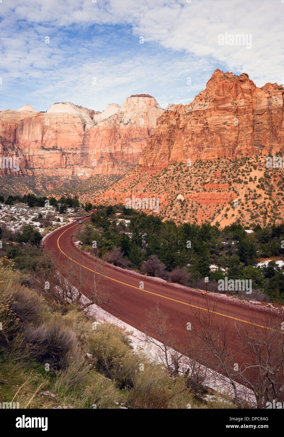 Beautiful overlook down on the road back into Zion National Park Stock ...