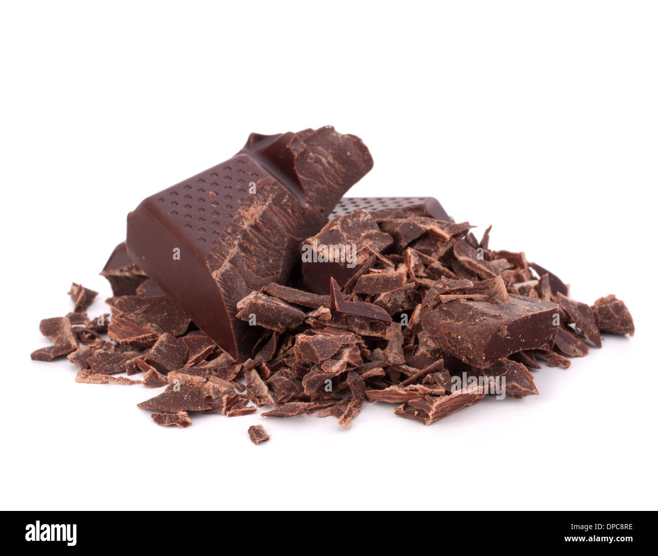 Chopped chocolate bars isolated on white background Stock Photo - Alamy