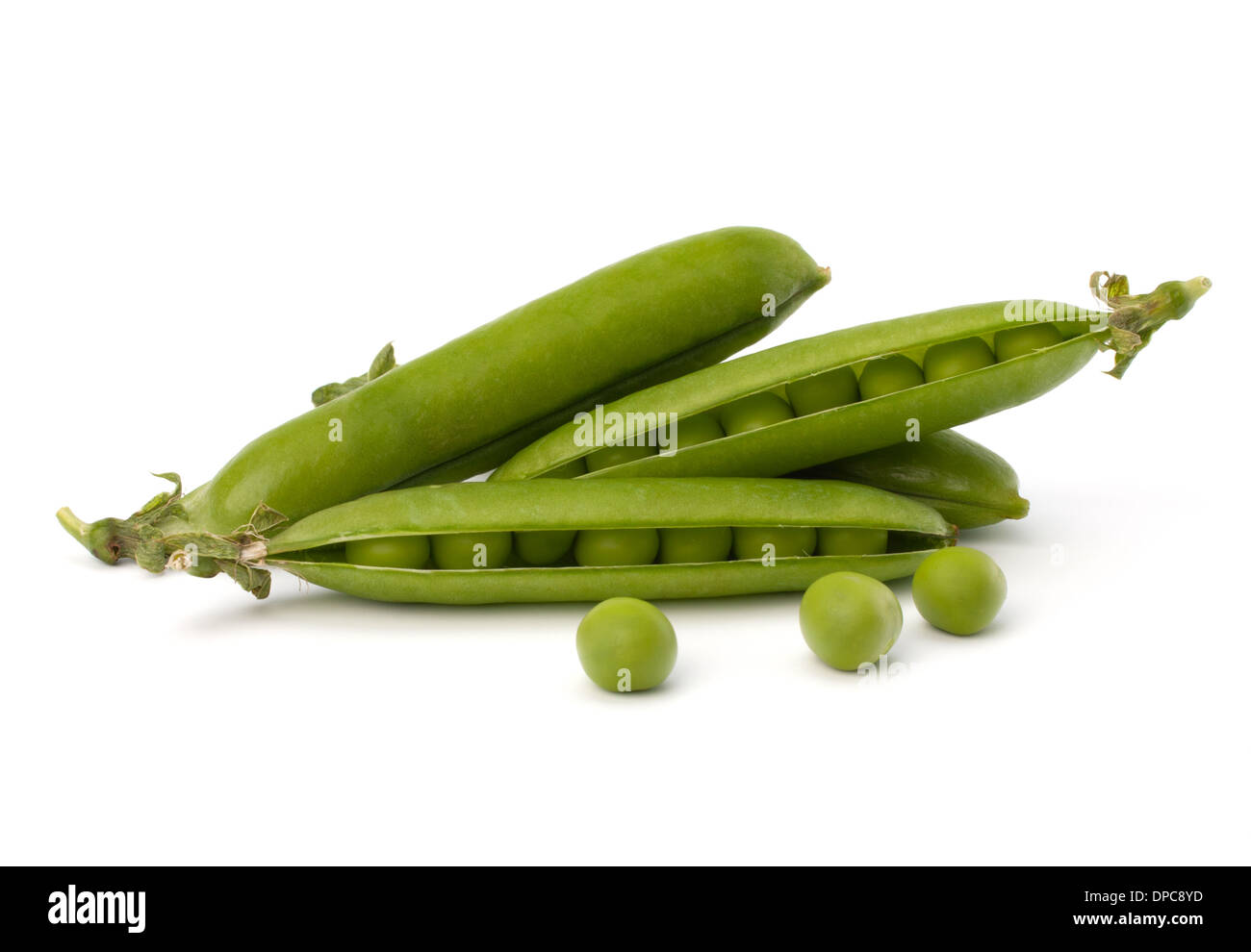 Fresh green pea pod isolated on white background Stock Photo - Alamy