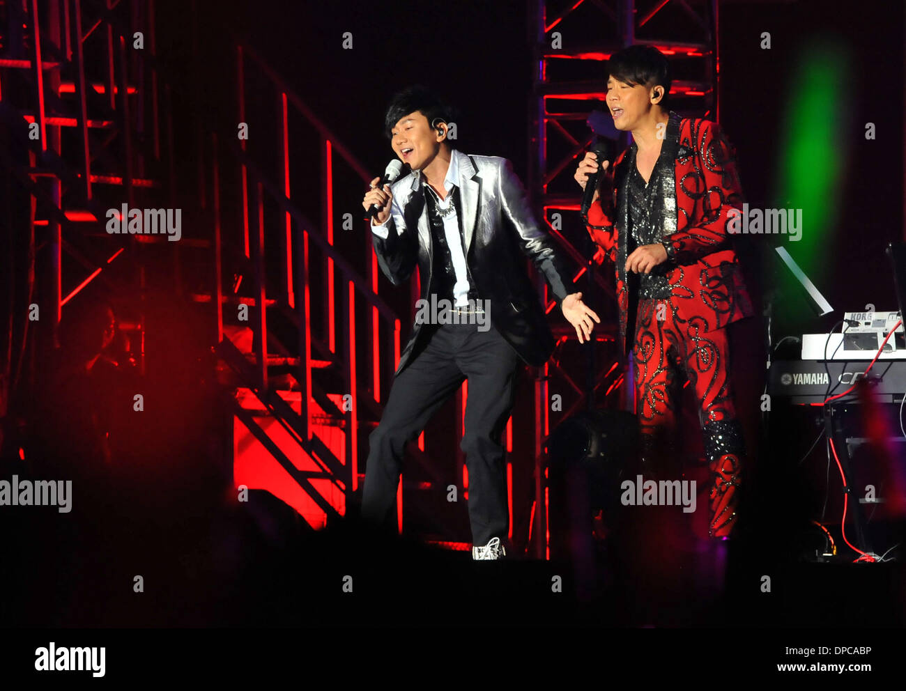 Taipei, China's Taiwan. 12th Jan, 2014. Singer David Zee Tao (R) and ...