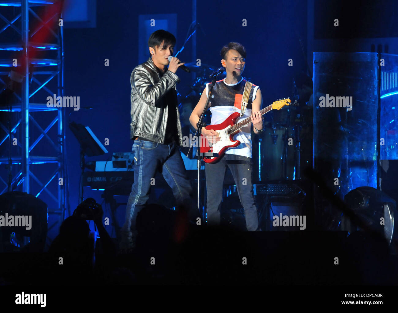 Taipei, China's Taiwan. 12th Jan, 2014. Singer David Zee Tao (R) and ...