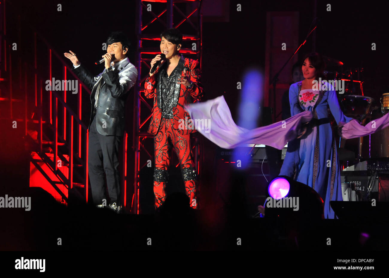 Taipei, China's Taiwan. 12th Jan, 2014. Singer David Zee Tao (2nd L ...