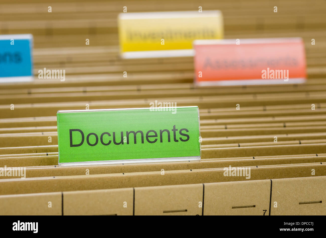 Hanging file folder labeled with Documents Stock Photo - Alamy