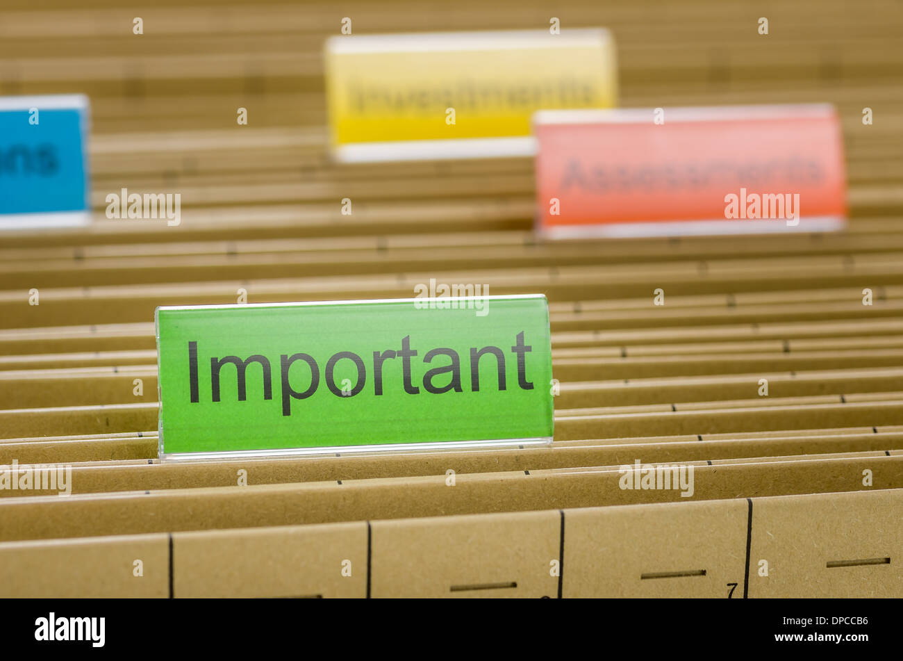 Hanging file folder labeled with Important Stock Photo - Alamy