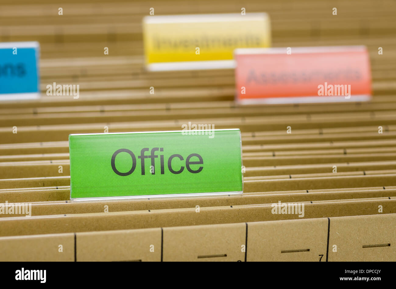 Hanging file folder labeled with Office Stock Photo - Alamy
