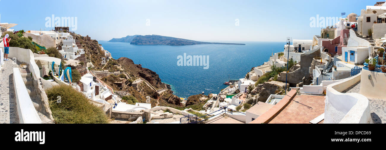 Panorama of Santorini island,Crete,Greece. White concrete staircases ...