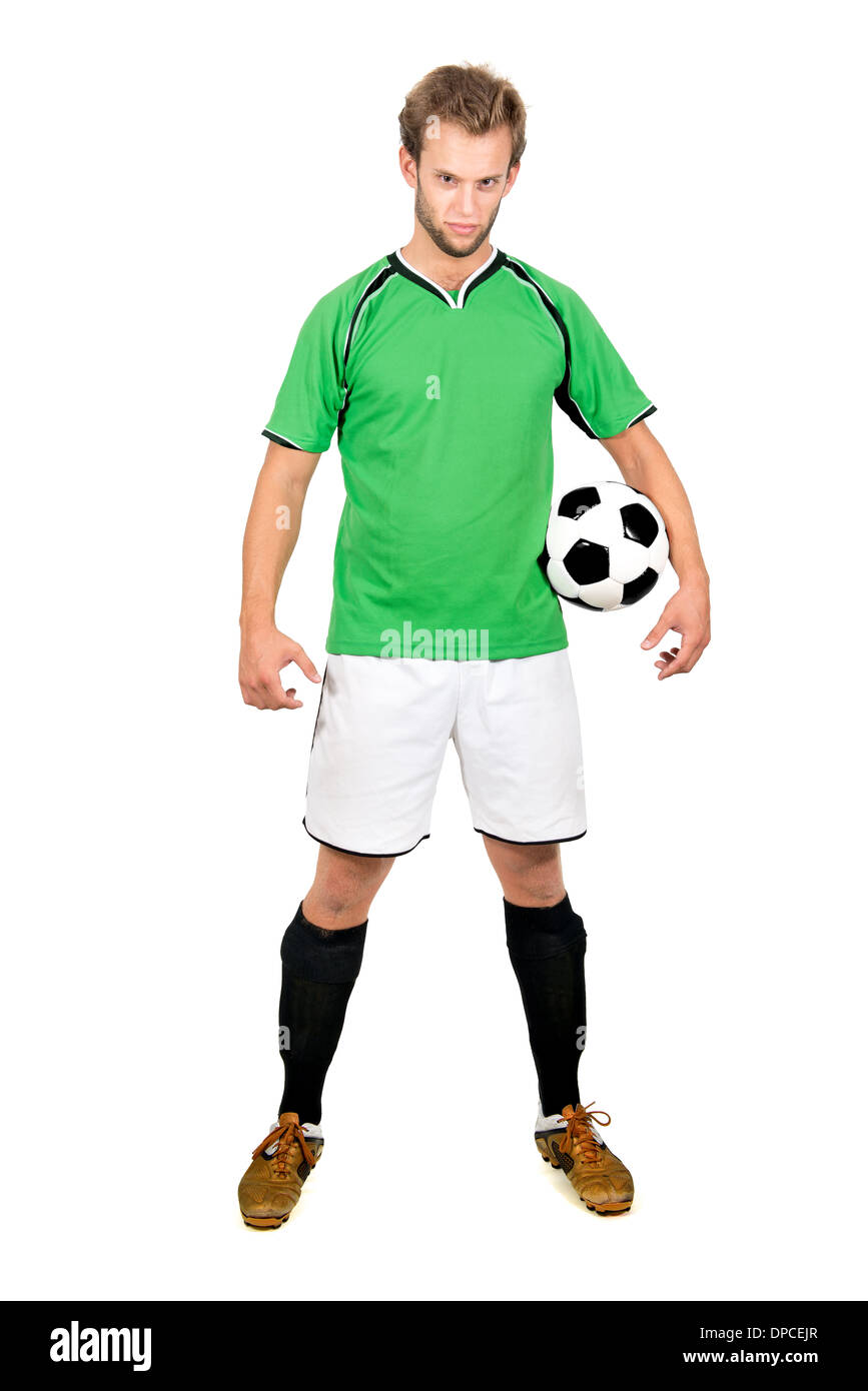Football player with a ball isolated in white Stock Photo - Alamy