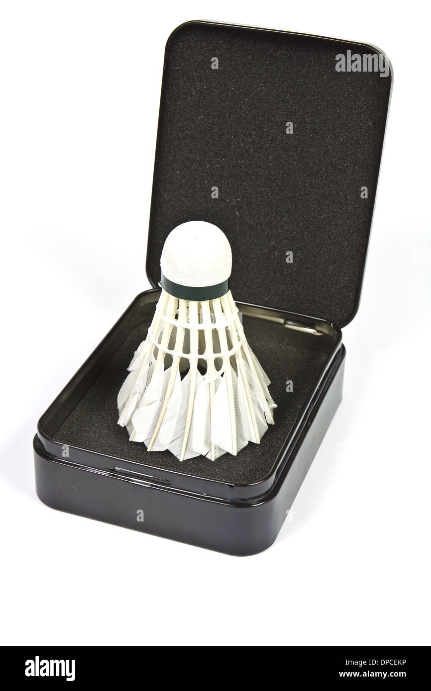 Feather badminton set in a black metal box Stock Photo - Alamy