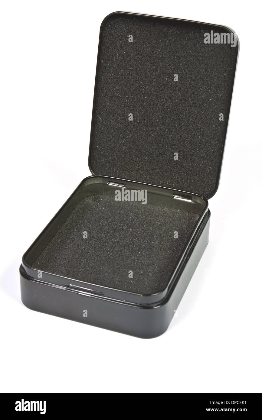 Empty open black metal box close-up Stock Photo - Alamy