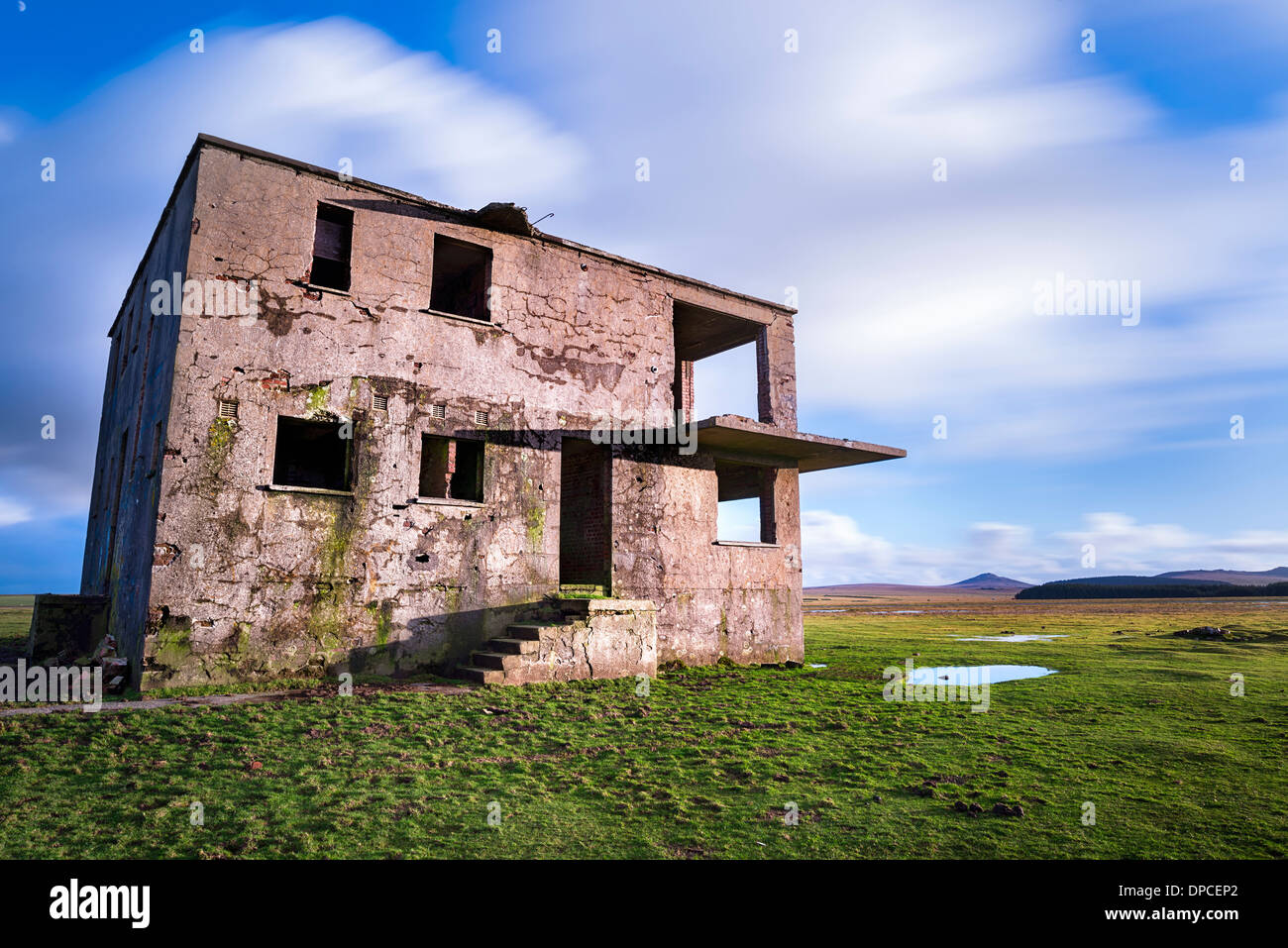 Derelict control tower at an abandoned WWII airfield at Davidstow in ...