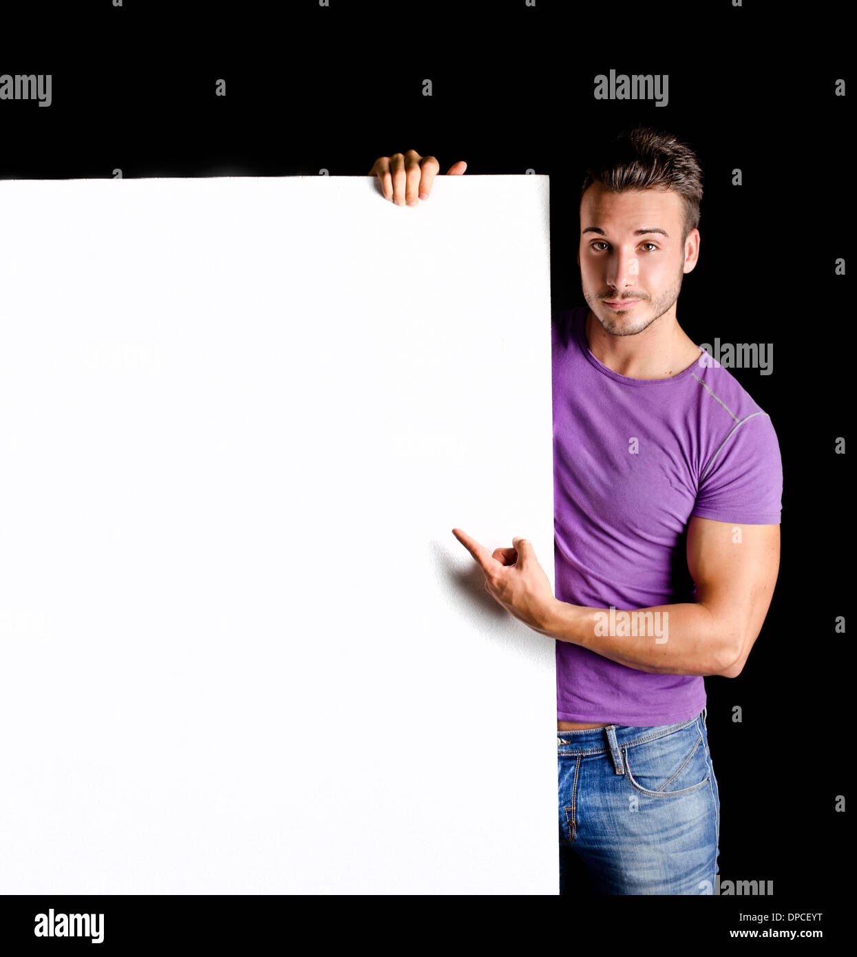 Hold white sign man hi-res stock photography and images - Alamy
