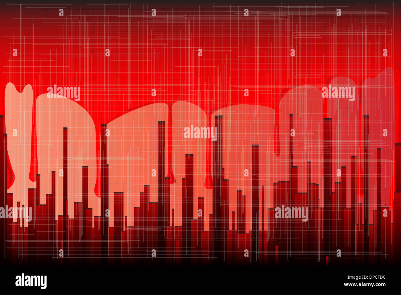 A grunge cityscape in blood red with a backdrop of running blood Stock ...