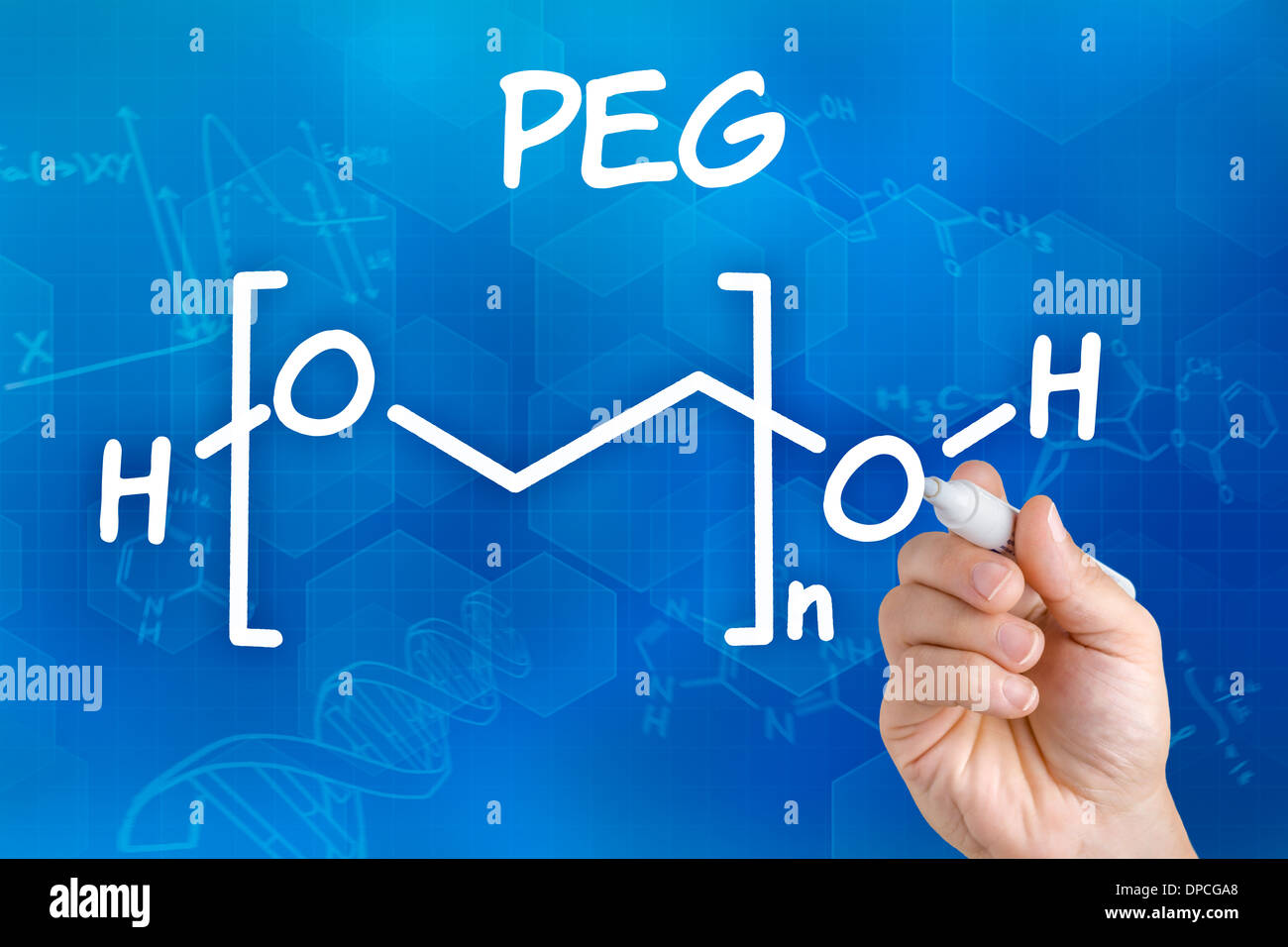 Hand with pen drawing the chemical formula of peg Stock Photo - Alamy