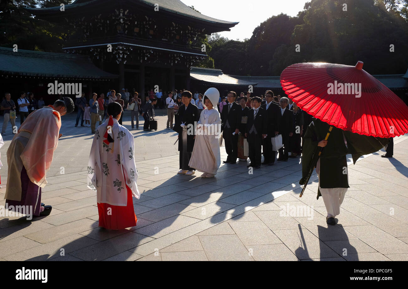 Japanese traditional style marriage ceremony at Meiji Shrine Stock ...