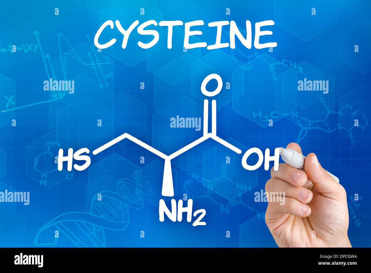Hand with pen drawing the chemical formula of cysteine Stock Photo - Alamy
