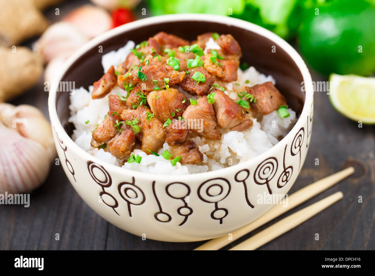 Bowl of rice with meat Stock Photo - Alamy