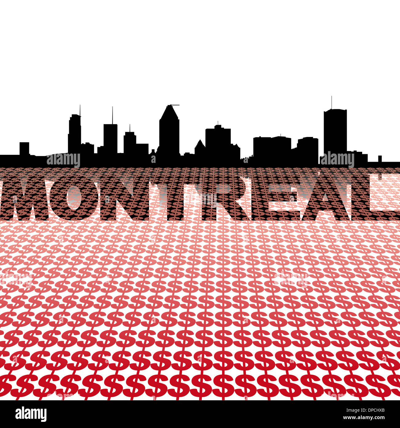 Montreal skyline reflected with dollar symbols illustration Stock Photo ...