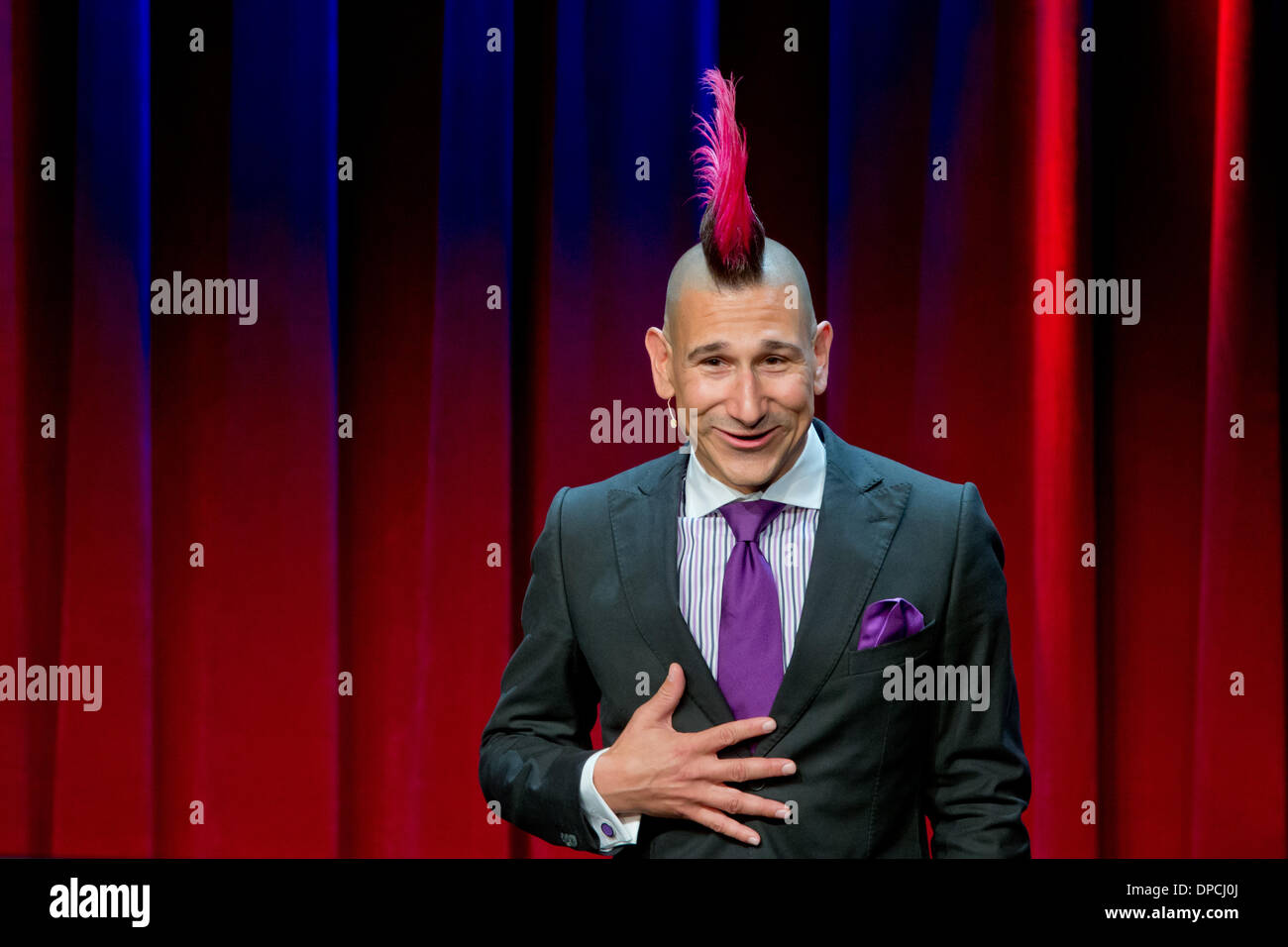 Swiss cabaret artist performs on stage during the German cabaret award ...
