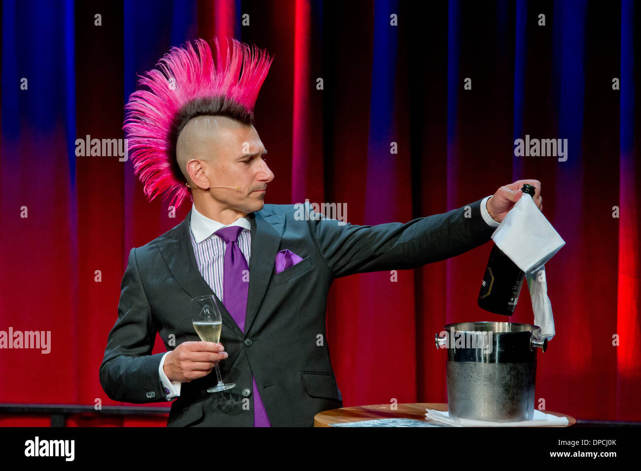 Swiss cabaret artist performs on stage during the German cabaret award ...