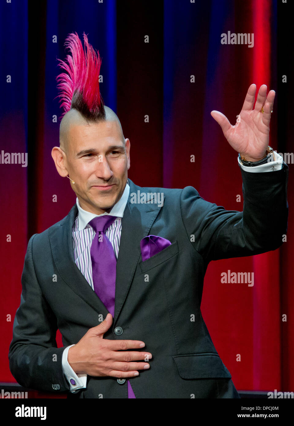 Swiss cabaret artist performs on stage during the German cabaret award ...