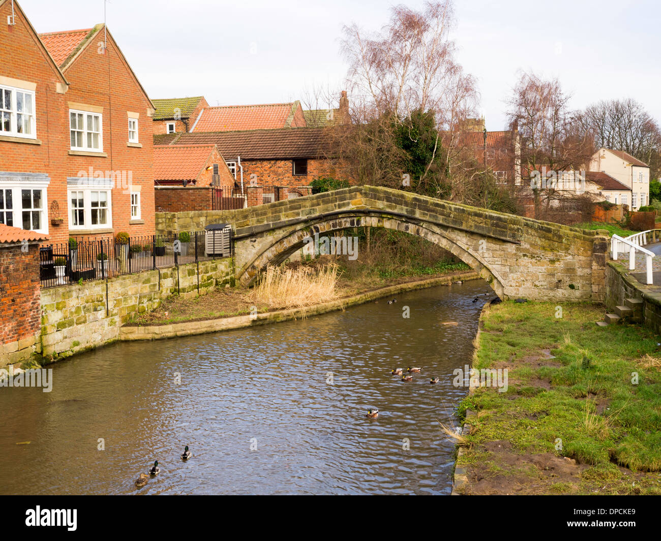 The 17C pack horse bridge over the river Leven in Stokesley North ...