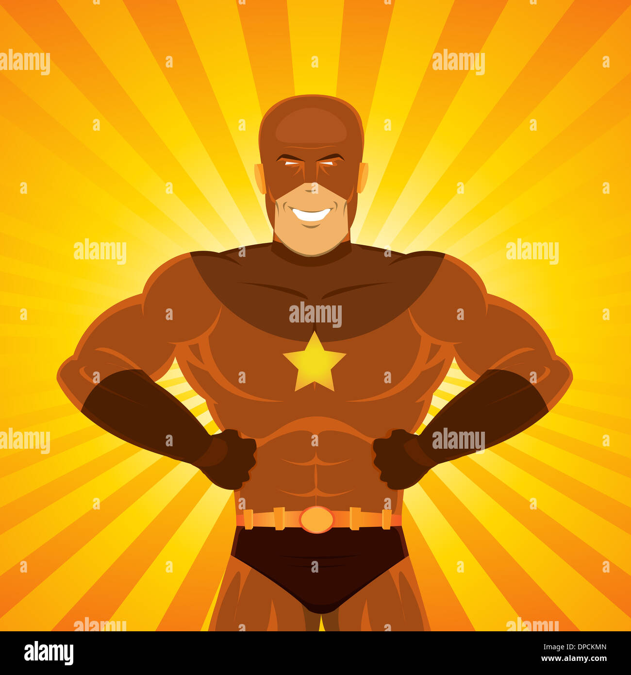 Illustration of a happy awesome powerful comic superhero with red ...