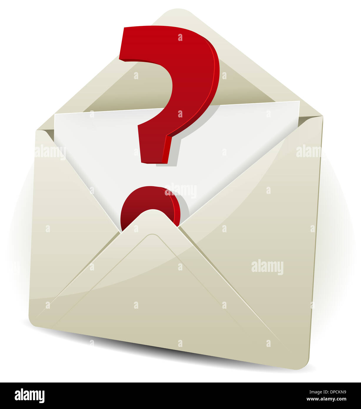 Illustration of an email icon envelope with question mark symbol over ...