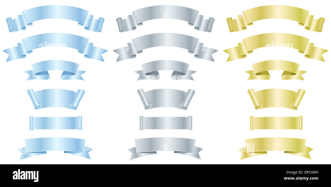 Illustration of a set of various metal, silver and gold banners ...