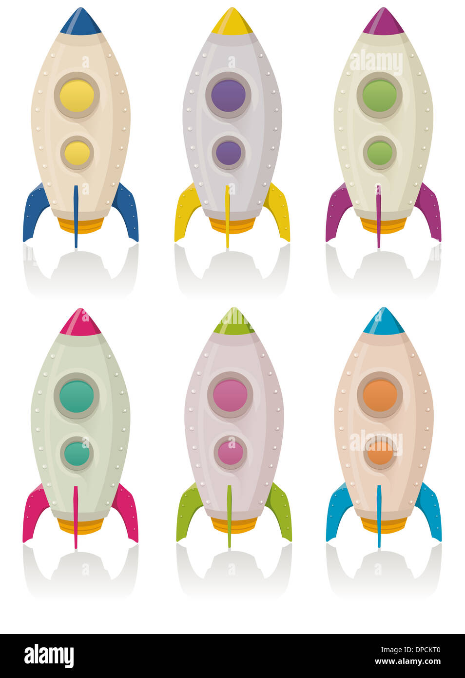 Illustration of a set of cartoon spaceship with various colors Stock ...