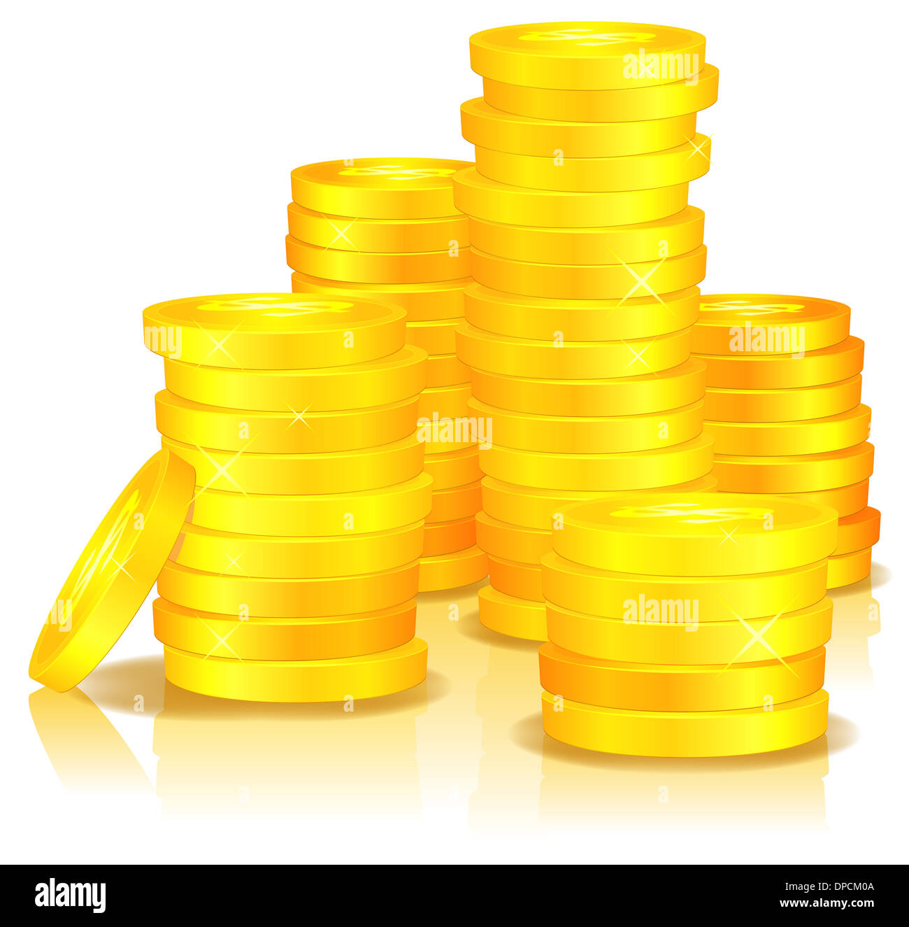 Illustration of money, with cartoon golden stacks of coins, in dollar ...