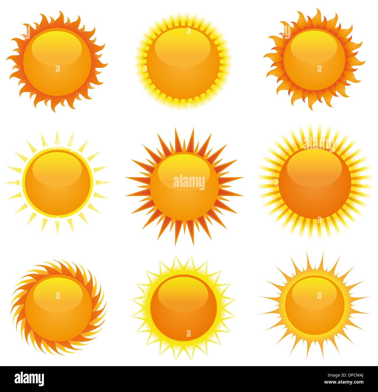 Illustration of a collection of cartoon summer shiny suns Stock Photo ...