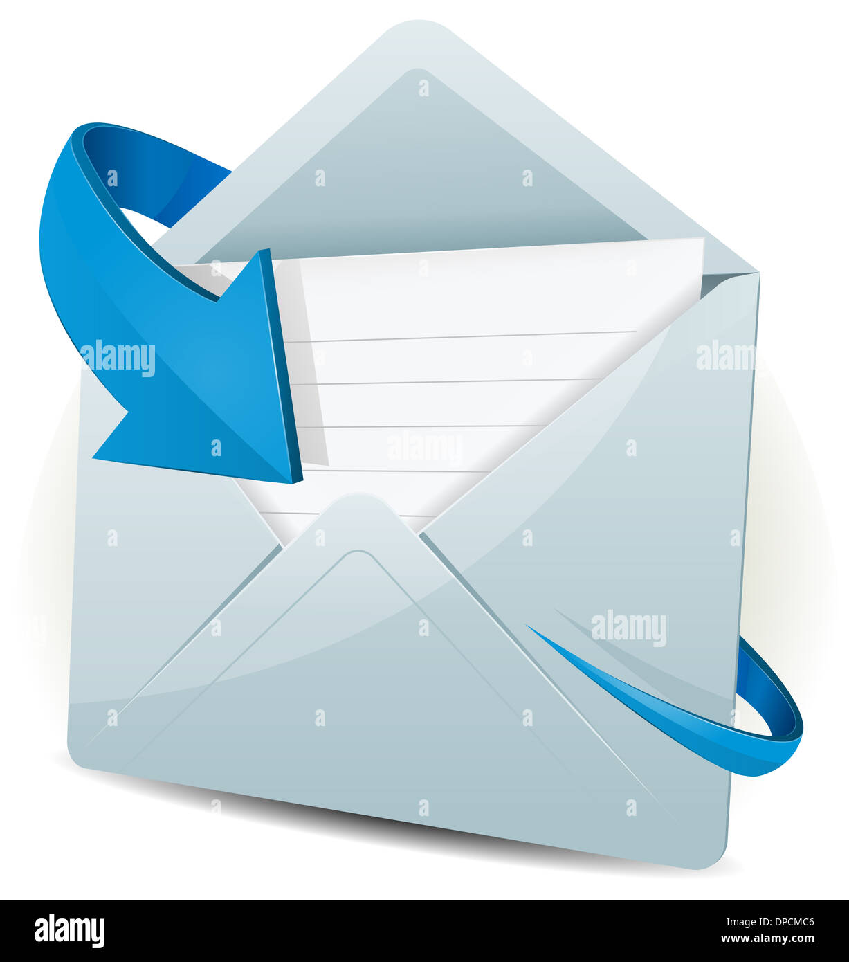 Illustration of an email inbox reception icon envelope with blue arrow ...