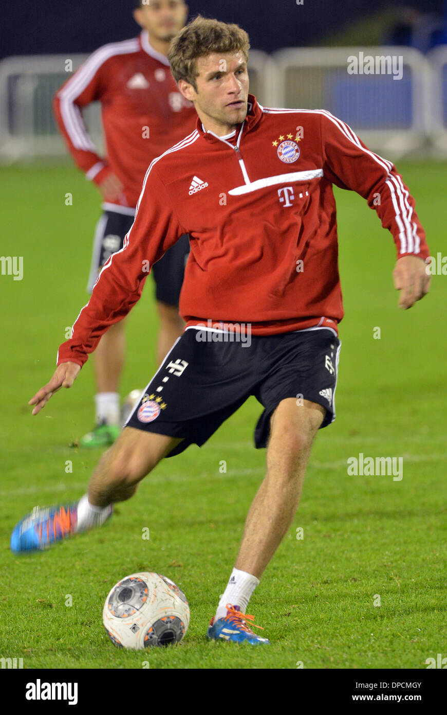 Doha, Qatar. 12th Jan, 2014. Bayer Munich's Thomas Mueller plays the ...