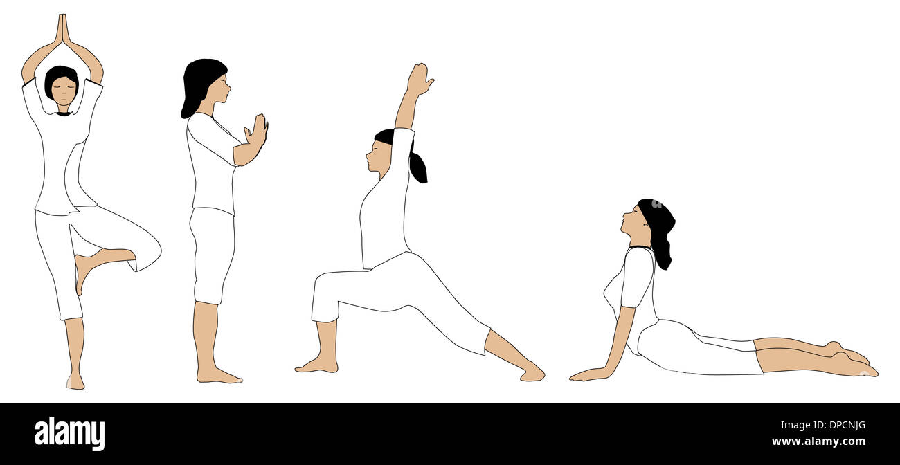 A set of yoga poses isolated over a white background Stock Photo - Alamy