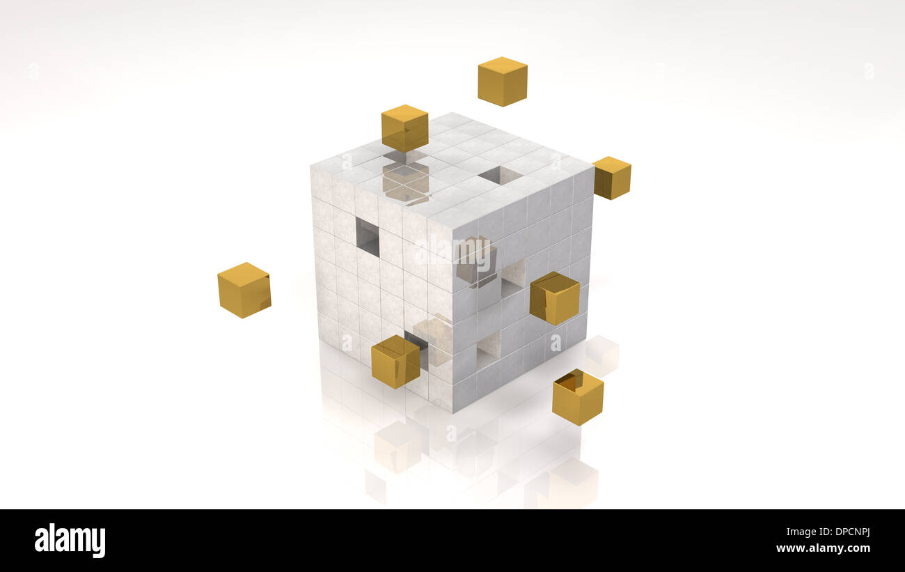 Highlighted Gold Cubes in Cube Structure (with clipping path Stock ...
