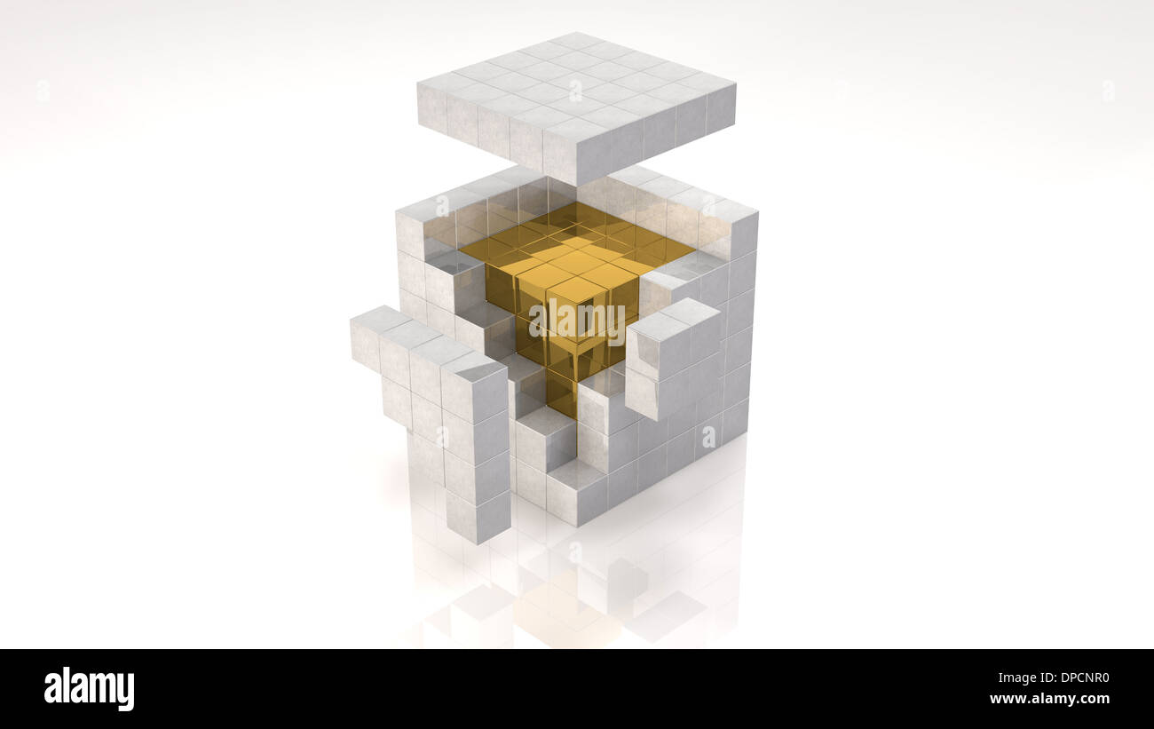Gold Core Inside Open Cube (with clipping path Stock Photo - Alamy