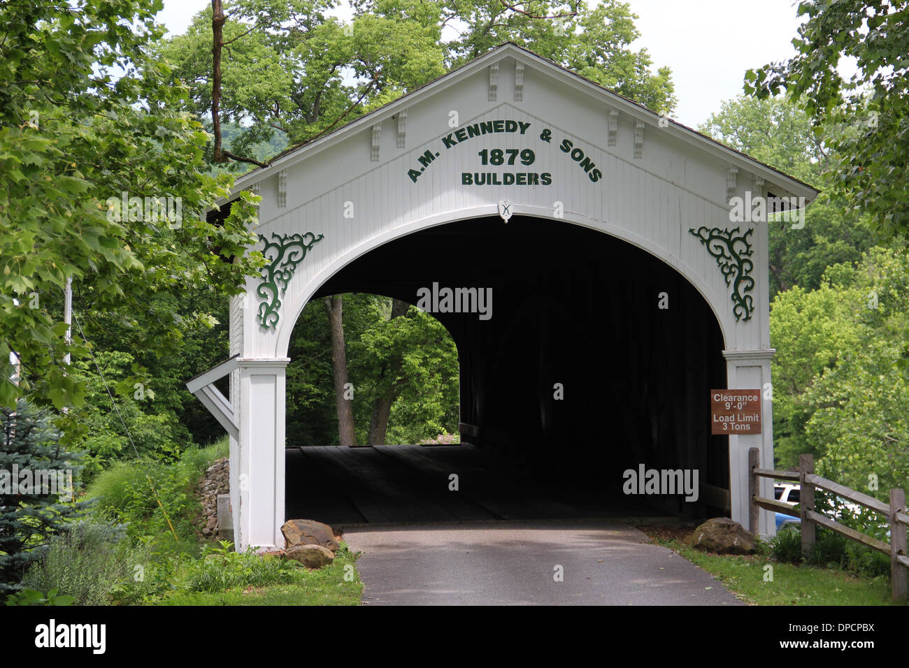 Bike ride on historic wood covered bridge Indiana Stock Photo - Alamy