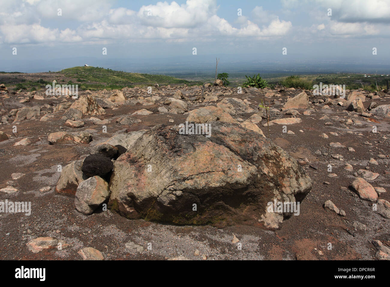 Damage to village from Pyroclastic flow of Mt Merapi eruption smoking ...