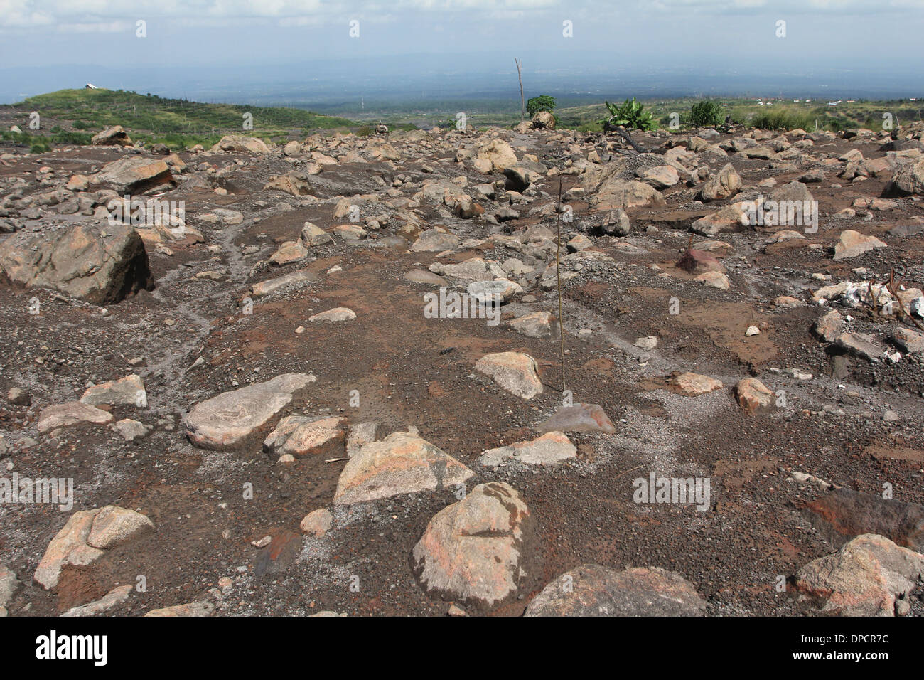 Damage to village from Pyroclastic flow of Mt Merapi eruption smoking ...