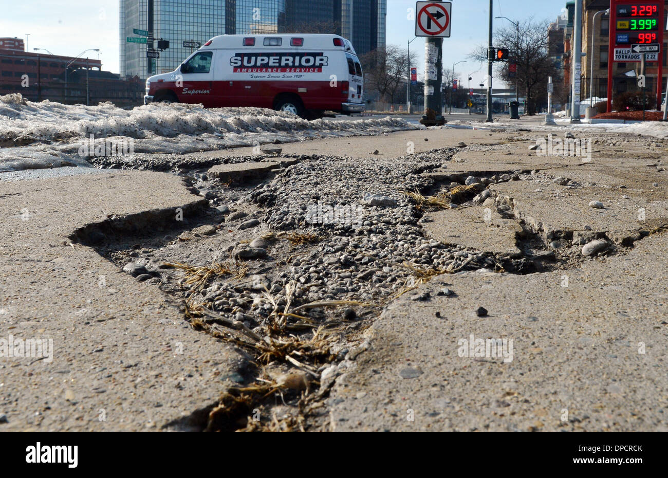 Detroit, Michigan, USA. 12th Jan, 2014. A destroyed street in Detroit ...