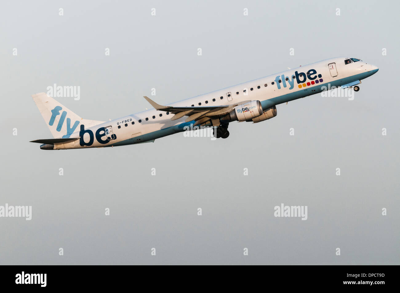 Flybe Embraer ERJ 190 airplane taking off from Birmingham International ...