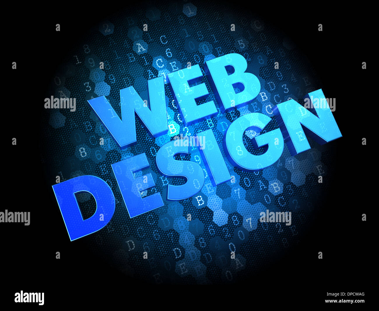 Web Design - Blue Color Text on Dark Digital Background Stock Photo - Alamy