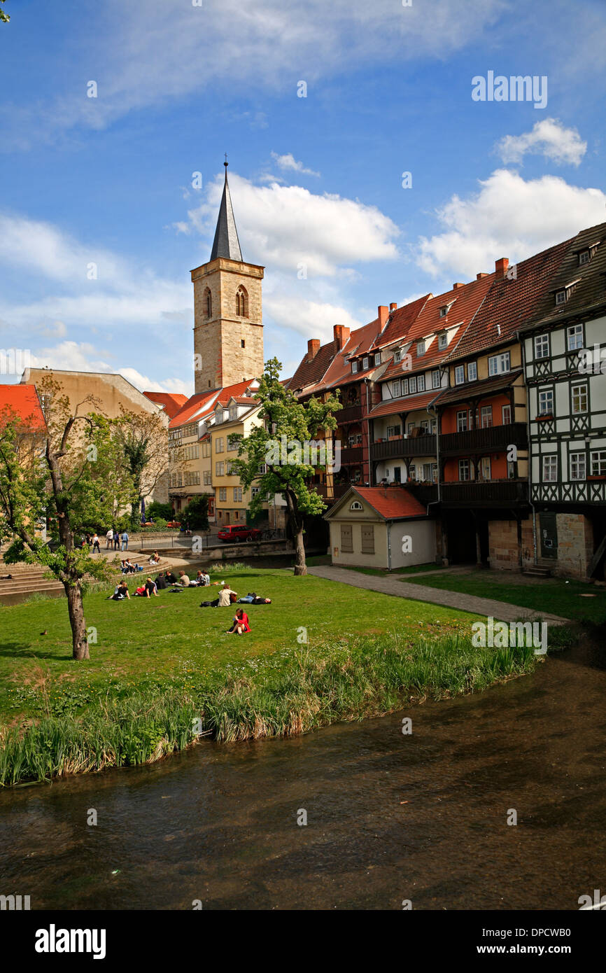 Kraemerbruecke, Merchants bridge across Gera river, Erfurt, Thuringia ...