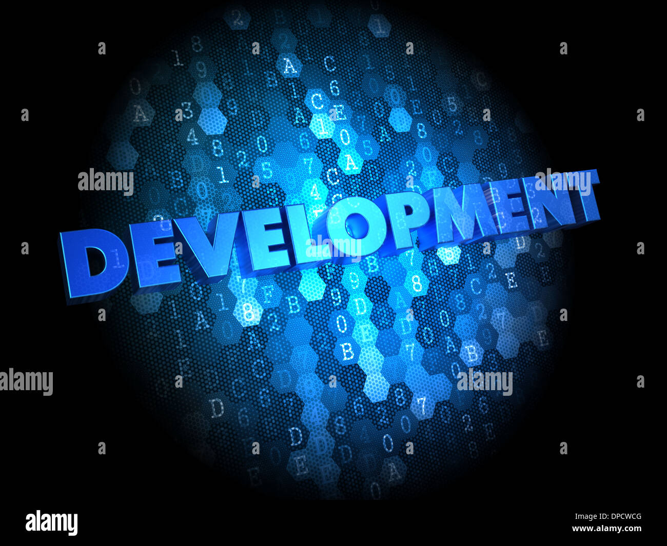 Development on Dark Blue Digital Background Stock Photo - Alamy
