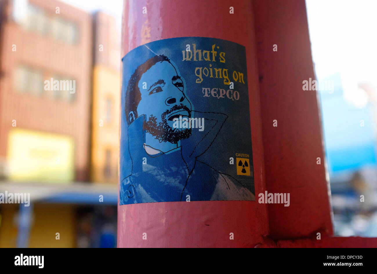 Sticker for anti nuclear plant action on a column Stock Photo - Alamy
