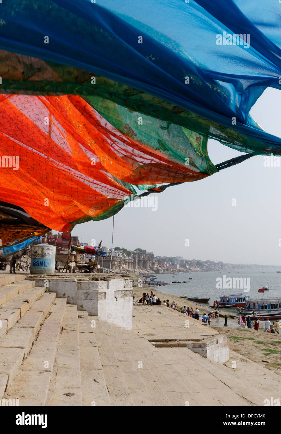 Washing drying on the ghats of the Ganges at Varanasi Stock Photo - Alamy