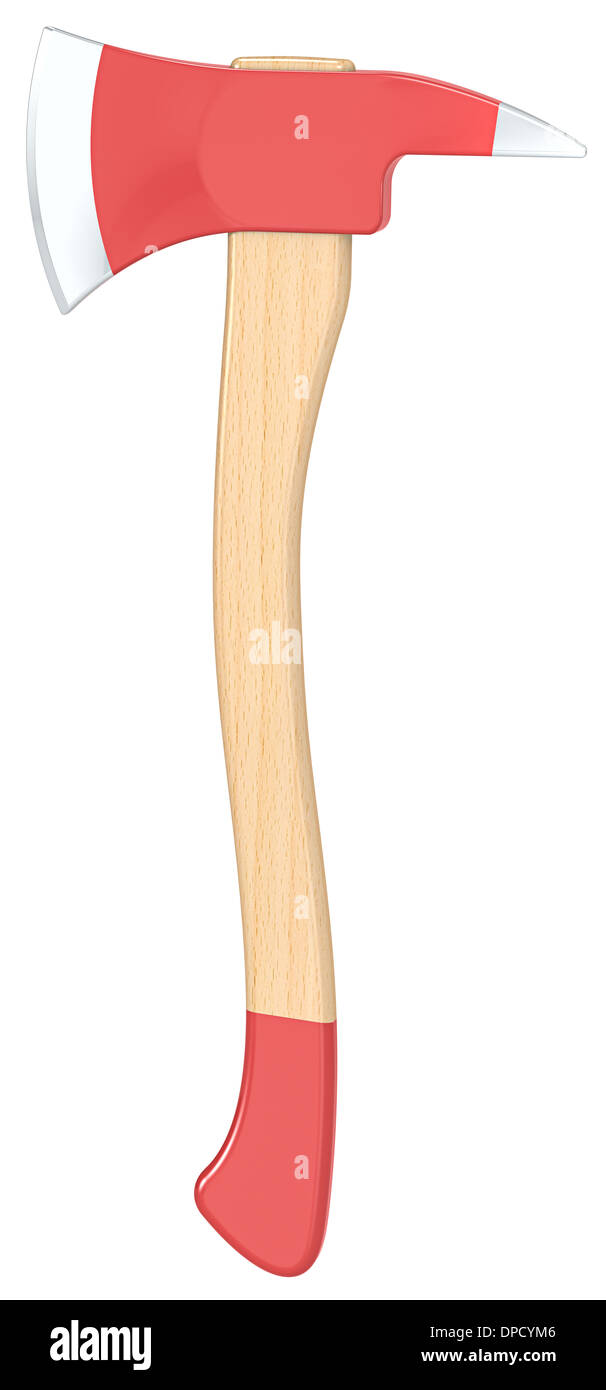 Firefighter axe. Red with wooden handle. Isolated Stock Photo - Alamy